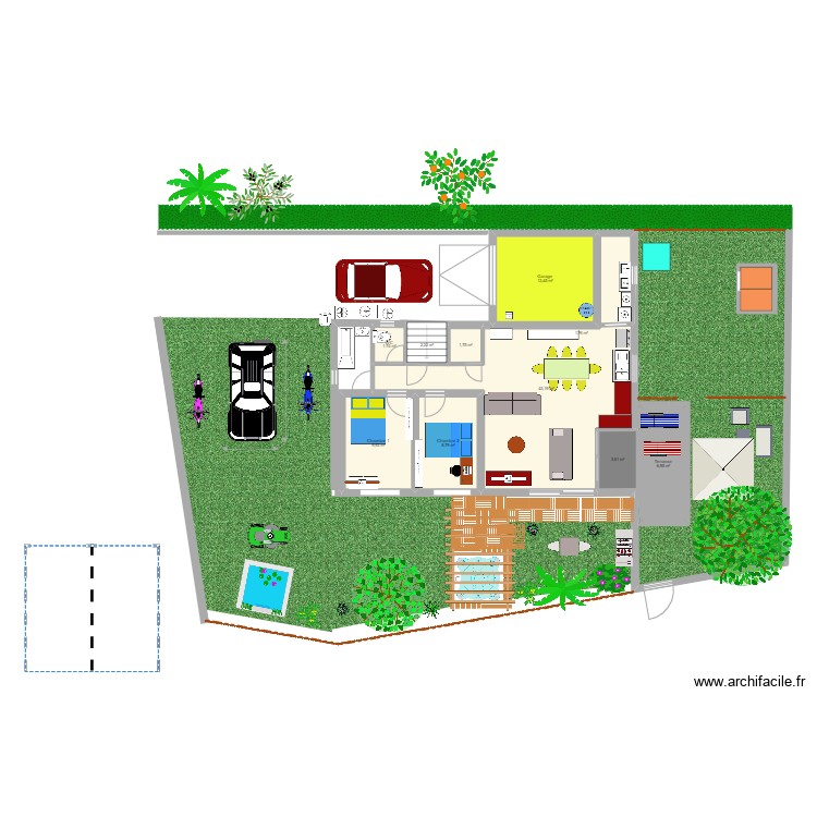 Jardin et maison - Plan 10 pièces 93 m2 dessiné par Liotang