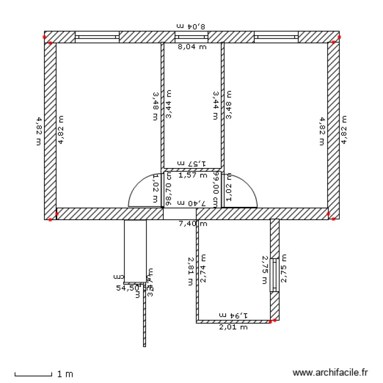 mur exterieur plus cloisons - Plan dessiné par fiesta