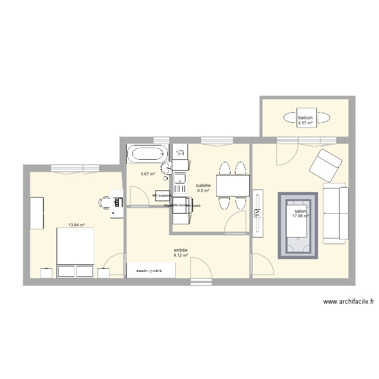 65m2 nouveau - Plan dessiné par aline0305