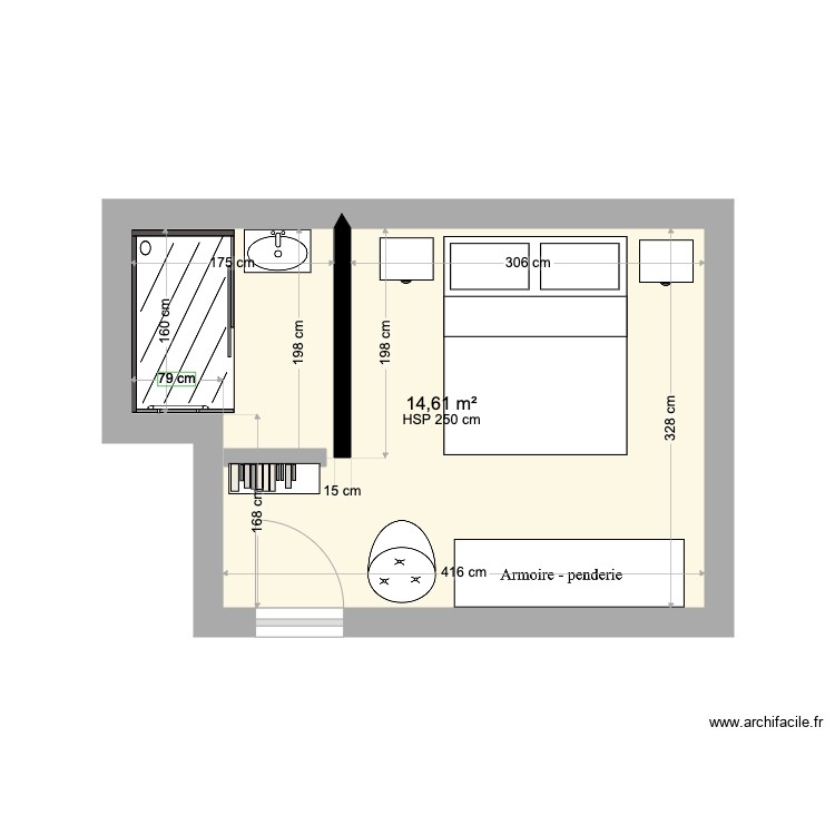 chambre salle d4EAU Lit 160 - Plan dessiné par PATJUT