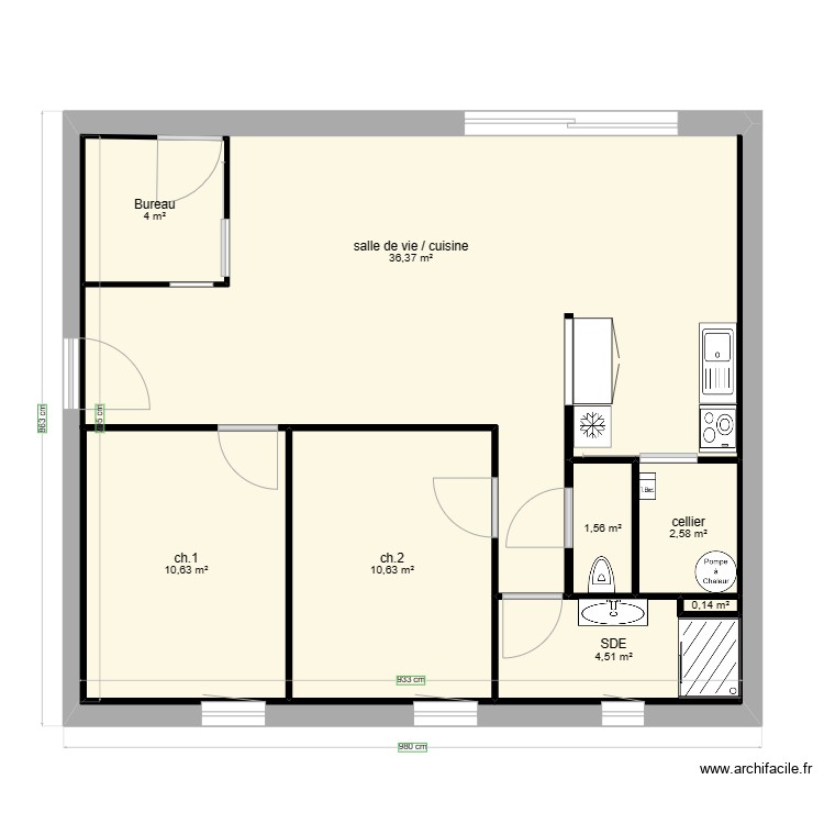 MAM - Plan 8 pièces 108 m2 dessiné par MAM 77690