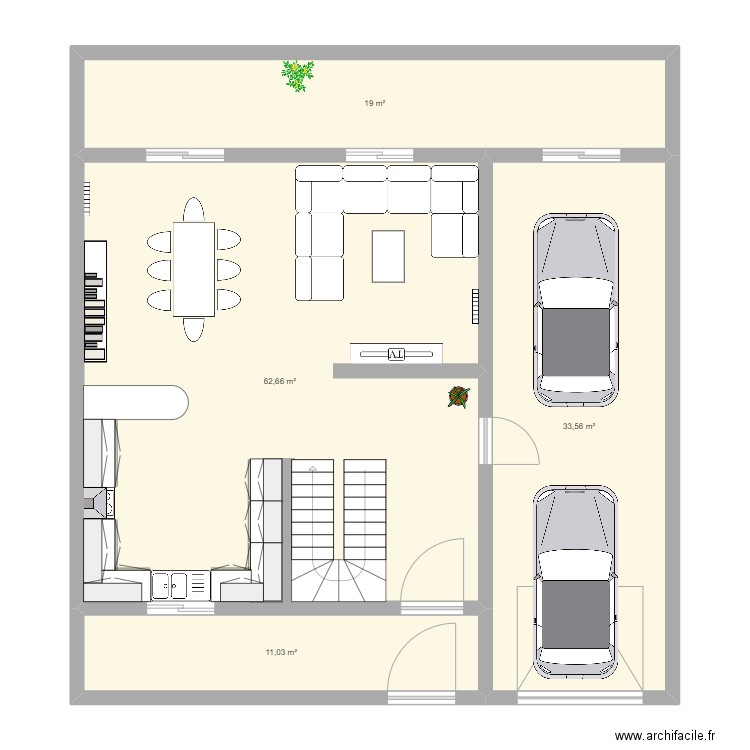 RDC - Plan 4 pièces 126 m2 dessiné par HKM16