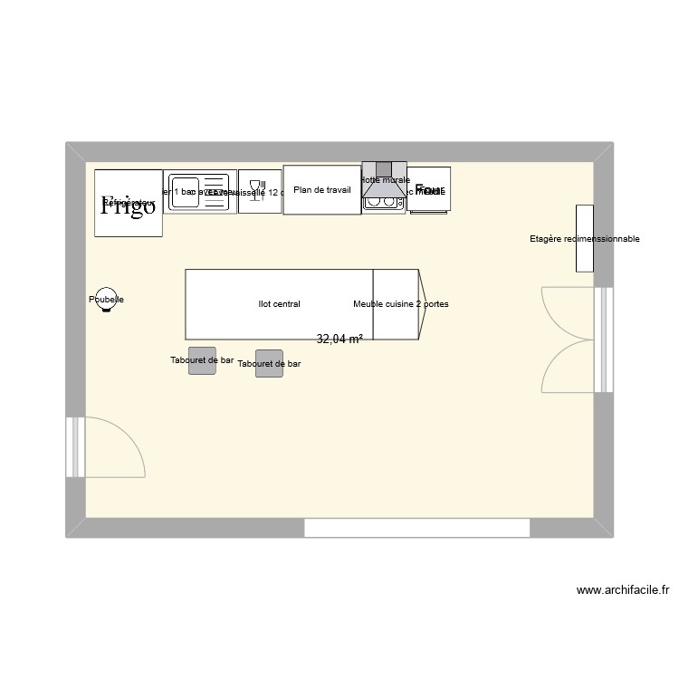 Plan cuisine - Plan 1 pièce 32 m2 dessiné par MaximeTissot