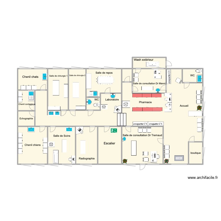 Clinique vétérinaire - Plan 19 pièces 55 m2 dessiné par Malloune