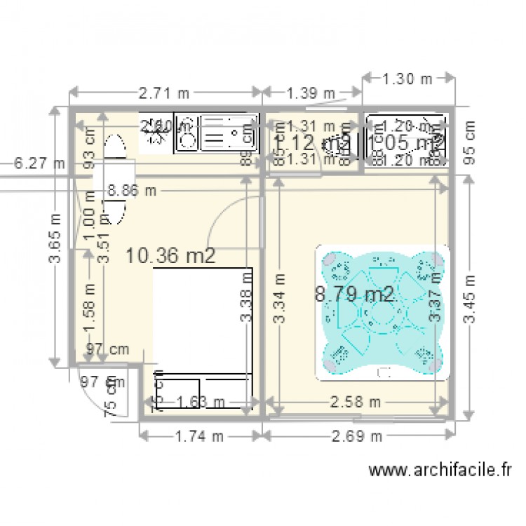 Cosi jacuzzi - Plan 4 pièces 21 m2 dessiné par chaetval
