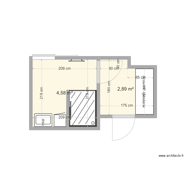 sdb-dressing - Plan 2 pièces 7 m2 dessiné par flohn2