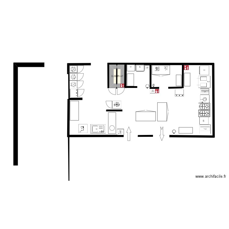 plan cuisine restaurant nouveau - Plan 2 pièces 0 m2 dessiné par Daniel90