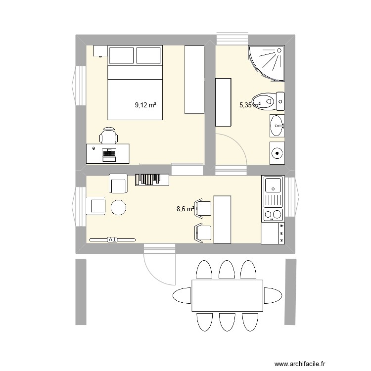 maison - Plan 3 pièces 23 m2 dessiné par jerson1