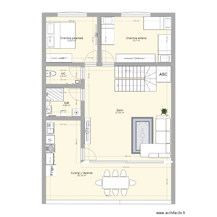 Sétif 3ème étage - Plan 6 pièces 99 m2 dessiné par sirine...