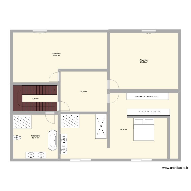 ham sur heure étage projet 1 - Plan 6 pièces 148 m2 dessiné par astom...