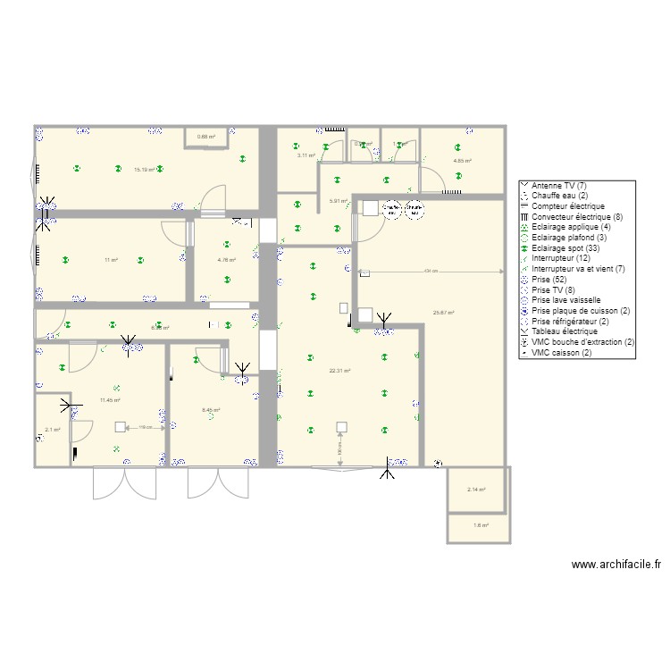 projet-RDC-V11-ELEC - Plan 17 pièces 128 m2 dessiné par JeffWiertz