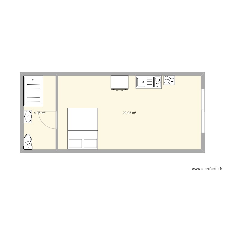 Studio papi - Plan 2 pièces 27 m2 dessiné par Catherine Tastayre