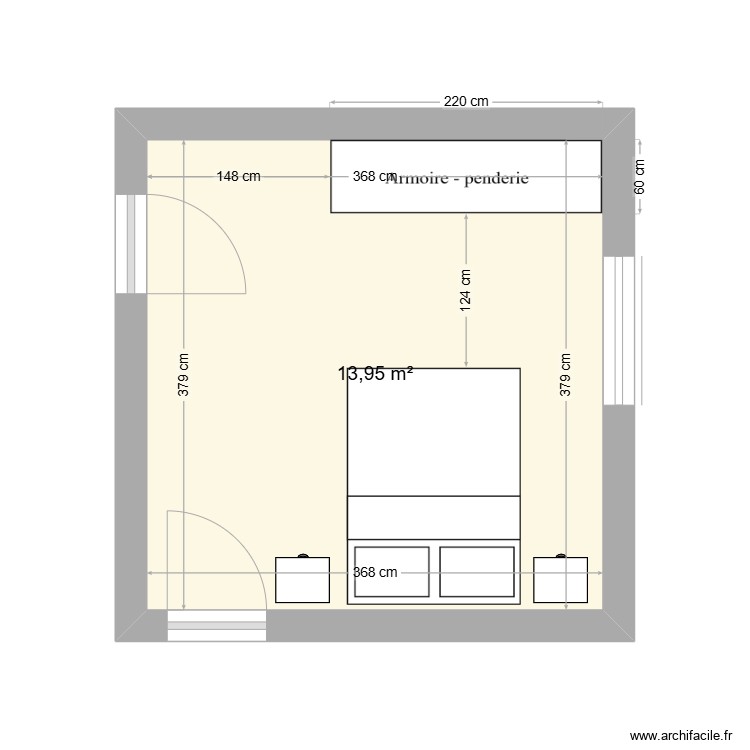 Dressing chambre - Plan 1 pièce 14 m2 dessiné par andremont