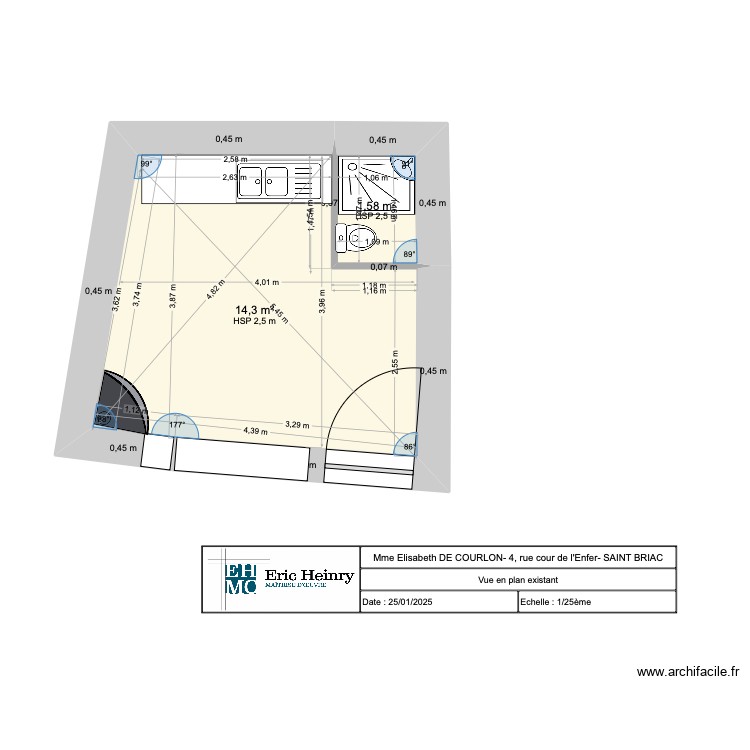 existant De Courlon - Plan 2 pièces 16 m2 dessiné par EHMO