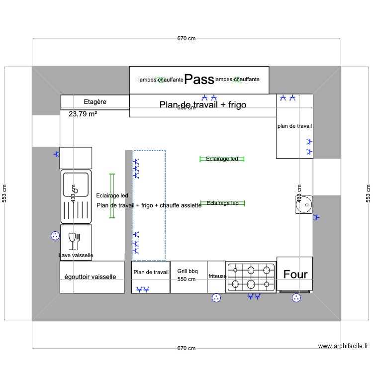 cuisine restaurant - Plan 1 pièce 24 m2 dessiné par chupiax