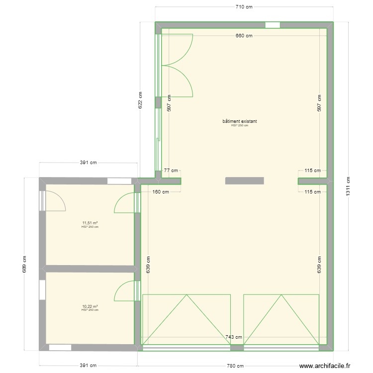 agrandissement atelier - Plan 3 pièces 110 m2 dessiné par lcfsellerie