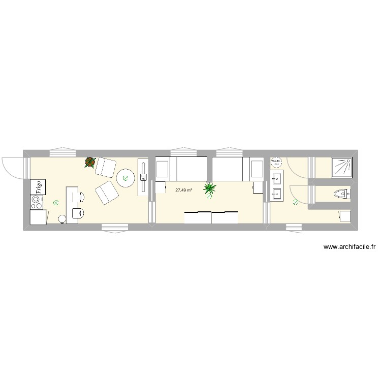 2 Conteneur - Plan 1 pièce 27 m2 dessiné par Clémence92
