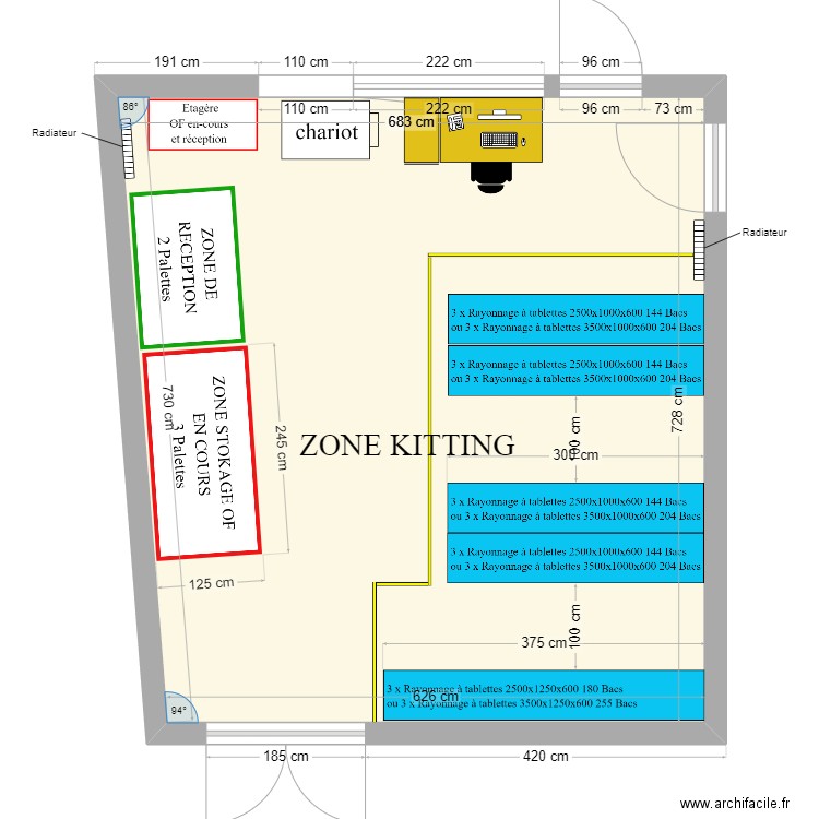 ZONE KITTING 2 - Plan 1 pièce 48 m2 dessiné par NCF