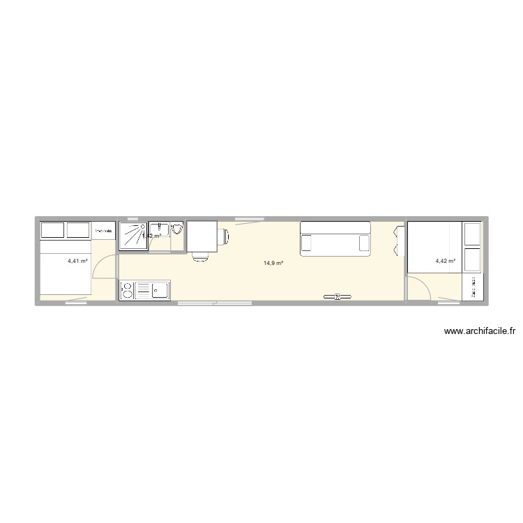 ALGECO EN LONG - Plan 4 pièces 25 m2 dessiné par persoVT83