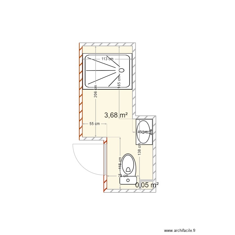 douche rdc - Plan 2 pièces 3 m2 dessiné par beauterne