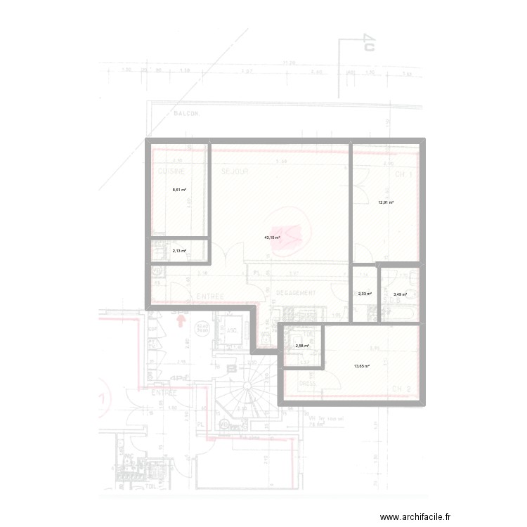 Denfert Rochereau Option 1 - Plan 8 pièces 89 m2 dessiné par Aurelievirgile
