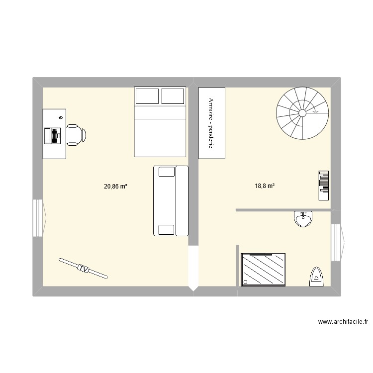 R+2 LUCAS - Plan 2 pièces 40 m2 dessiné par ALAIN BLACHE
