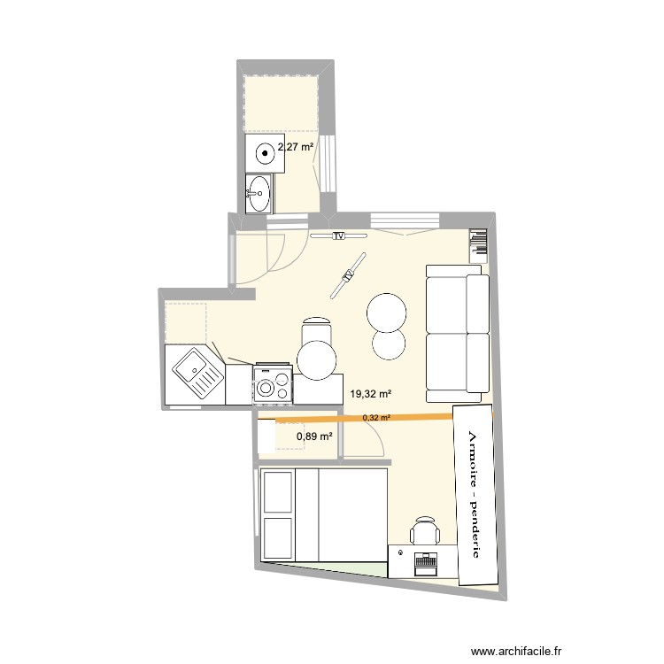 41-l'orillon-4 - Plan 3 pièces 22 m2 dessiné par StudioCobalt