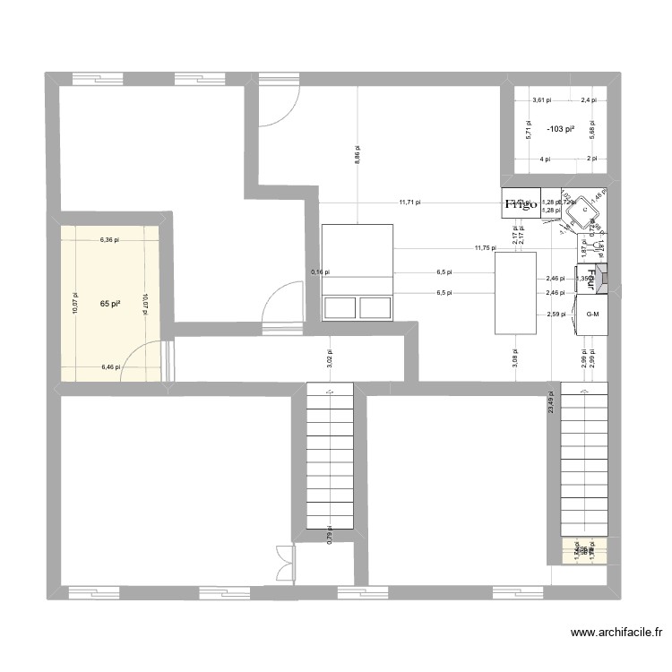 Plan projeté 522 - Plan 3 pièces 10 m2 dessiné par glanti