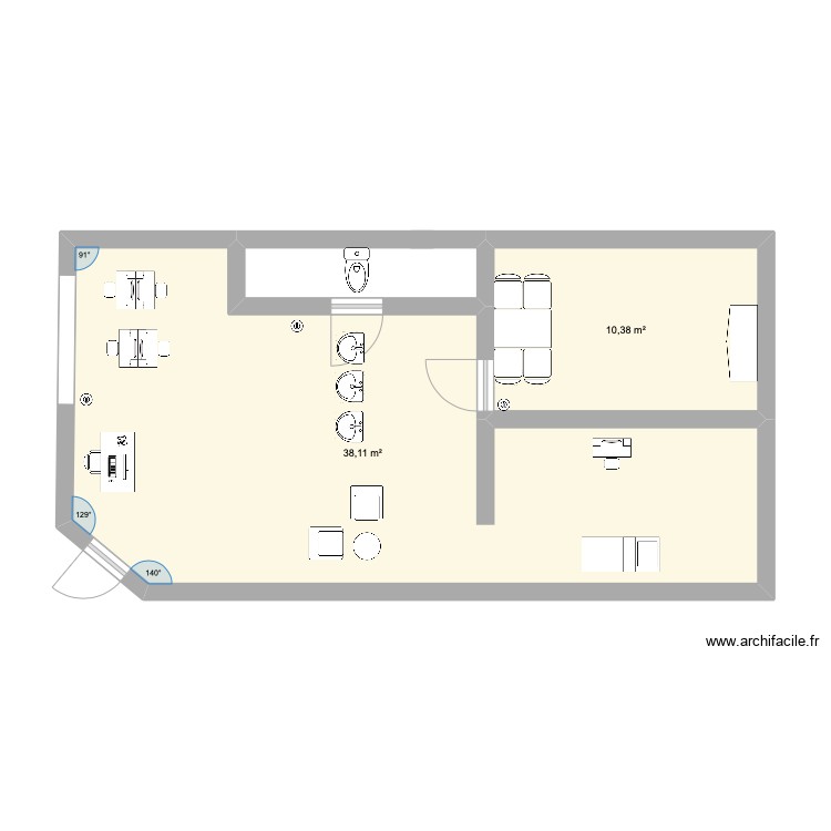 plan coiffure - Plan 2 pièces 49 m2 dessiné par camcam16