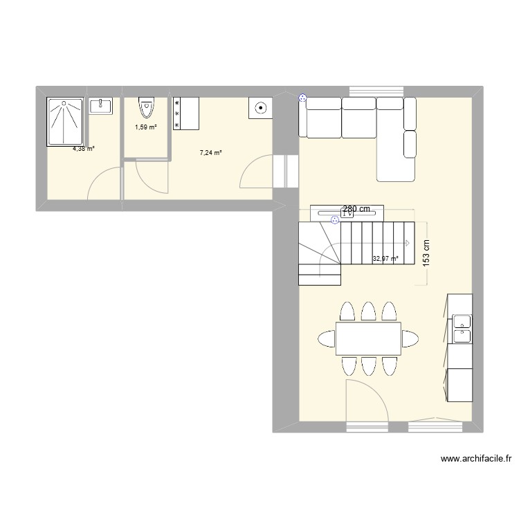 Projet Appt 80m2 - Plan 4 pièces 46 m2 dessiné par xangel38