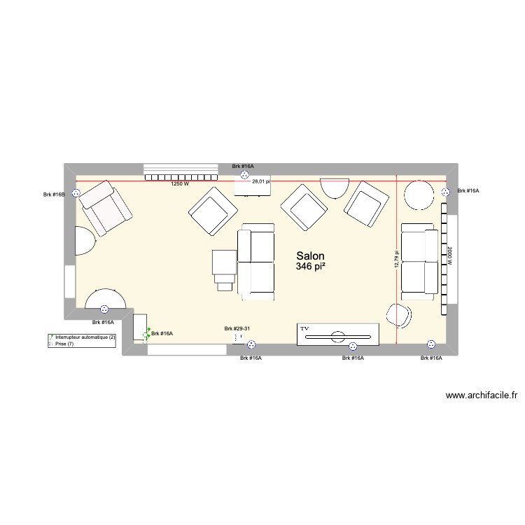 salon - Plan 1 pièce 32 m2 dessiné par AlainT48