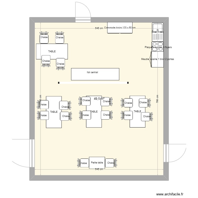 REFECTOIRE ECOLE - Plan 1 pièce 50 m2 dessiné par ValALVE