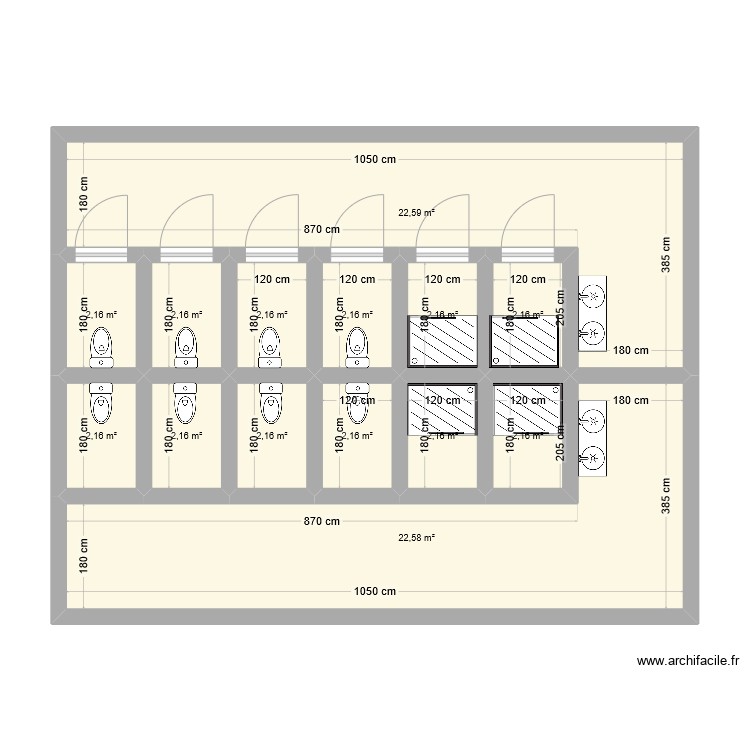 sanitaire - Plan 14 pièces 71 m2 dessiné par ericcomte