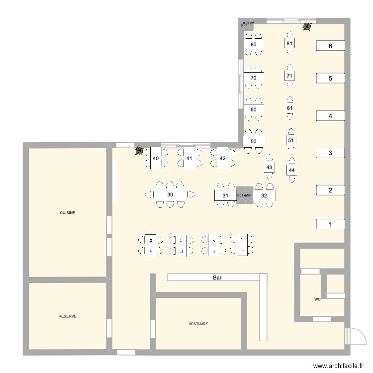 restaurant - Plan 11 pièces 169 m2 dessiné par bastienmln