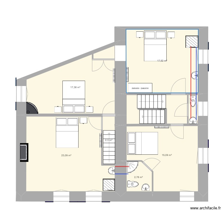 etage BOYNE 2 - Plan 8 pièces 83 m2 dessiné par chrisalambic