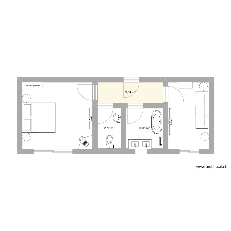 Suite junior - Plan 3 pièces 10 m2 dessiné par Soniabeouch1