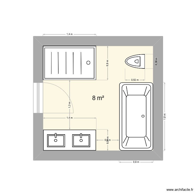 sdb - Plan 1 pièce 8 m2 dessiné par lesnoots