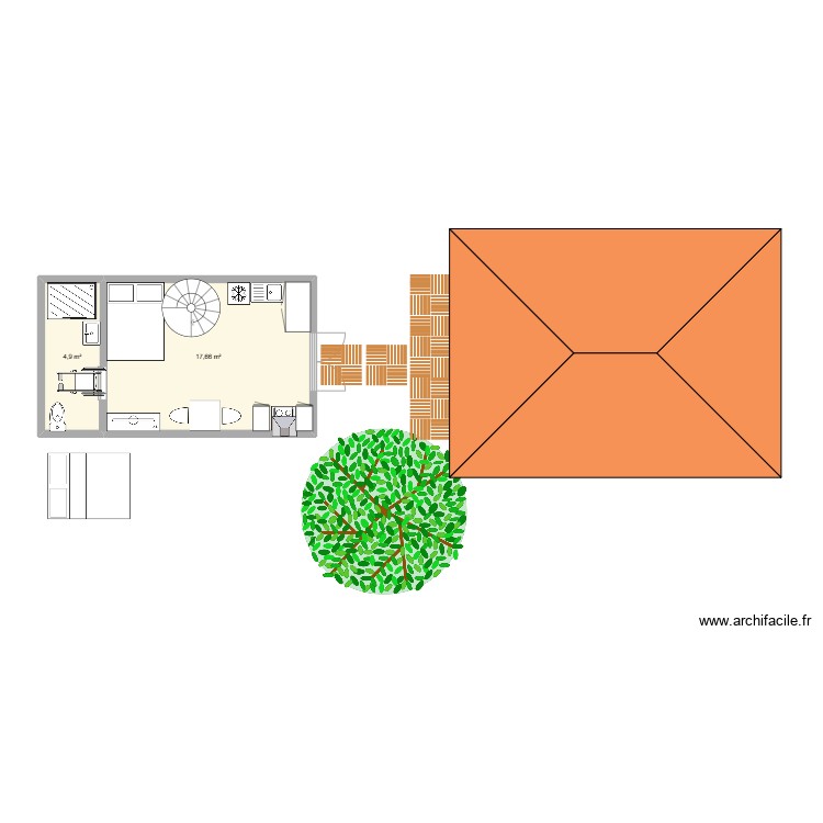 Mini Maison - Plan 2 pièces 23 m2 dessiné par Grisonnette