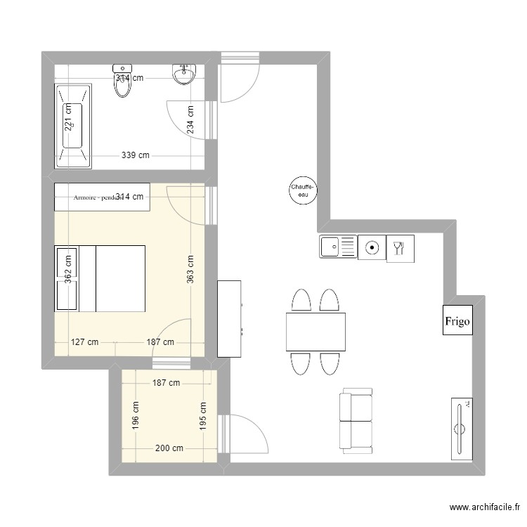 appart - Plan 2 pièces 15 m2 dessiné par SMARTIES91