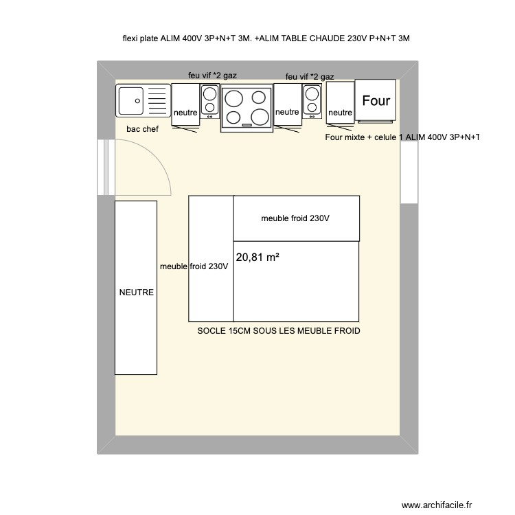 cuisine - Plan 1 pièce 21 m2 dessiné par jcorrette