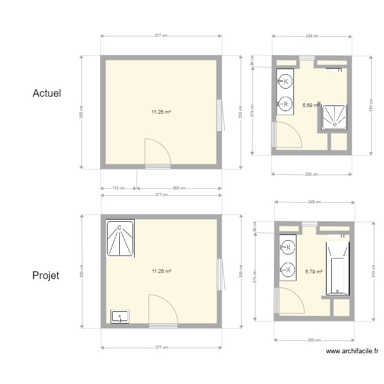 Plan 4 pièces 34 m² – amenagement douche + salle de bain – Par famdut ️ ...