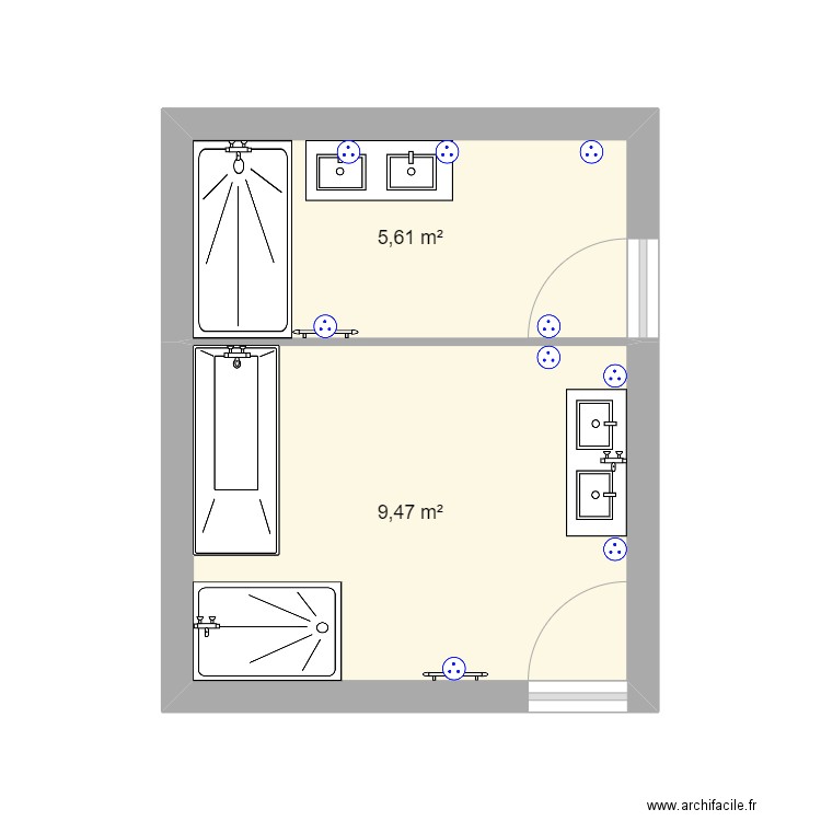 SDB - Plan 2 pièces 15 m2 dessiné par Nico_Pe11