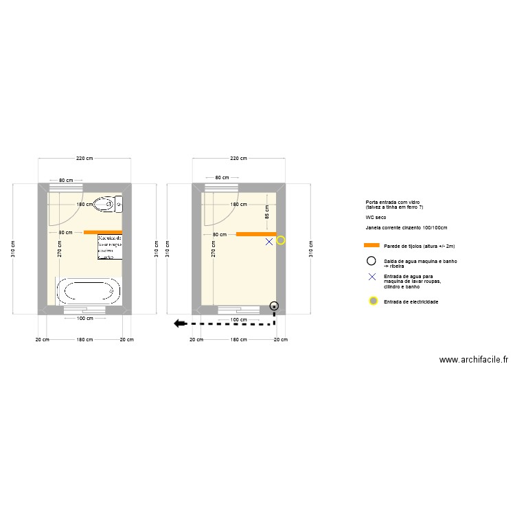 wc/sdb - Plan 1 pièce 6 m2 dessiné par Azeitoneira