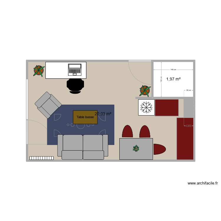 idée 1 - Plan 2 pièces 22 m2 dessiné par azertyyyyyy