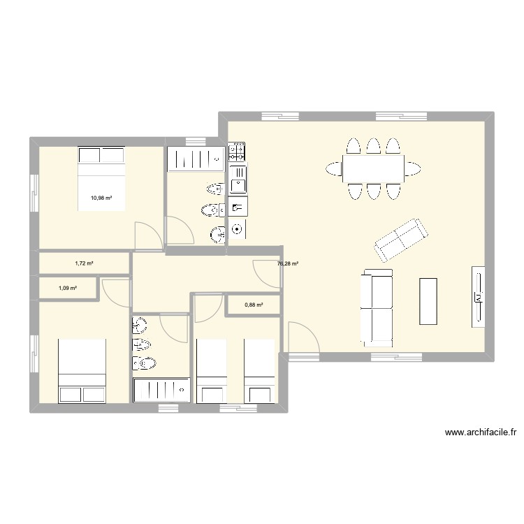 CASA 100 MT. - Plan 5 pièces 91 m2 dessiné par La Pea