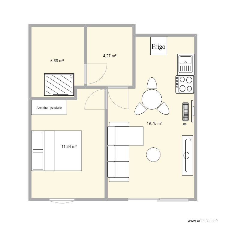 Appart - Plan 4 pièces 42 m2 dessiné par helaku