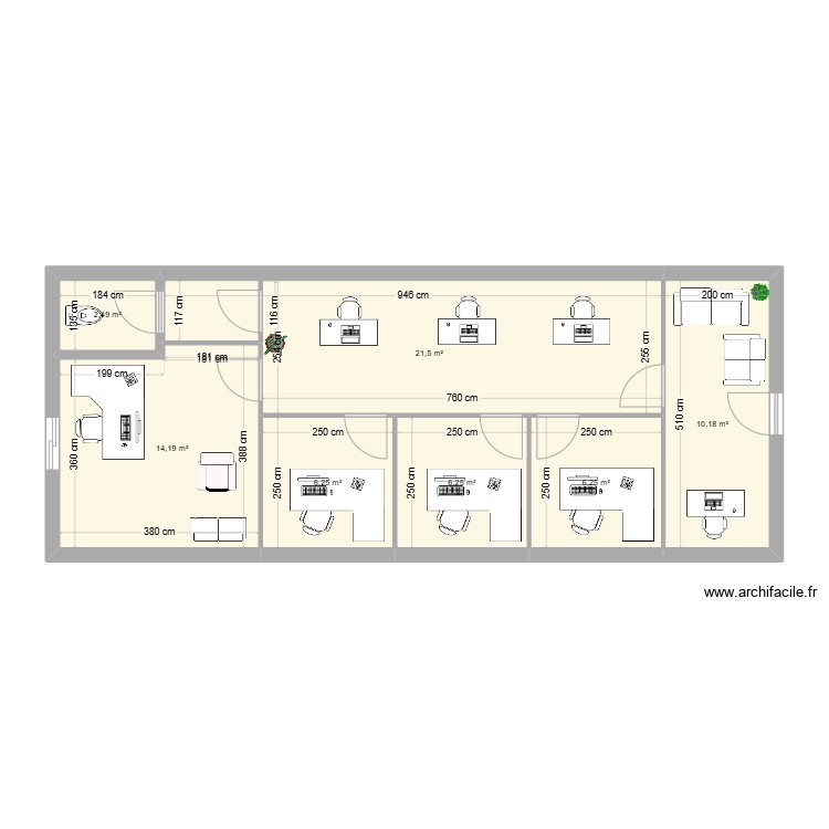 Plan bureaux - Plan 7 pièces 67 m2 dessiné par mnollet