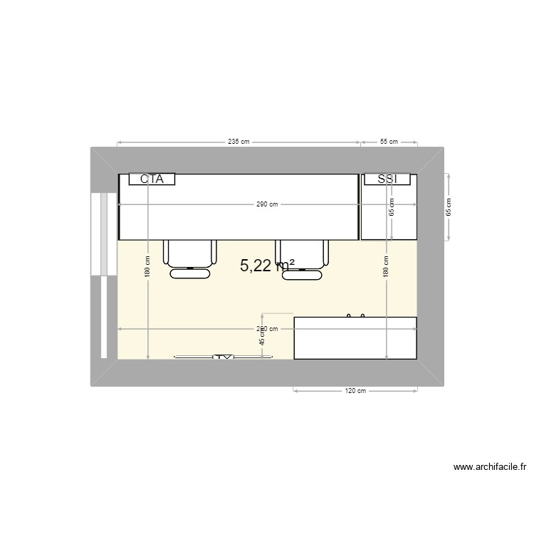 Bureau back office - Plan 1 pièce 5 m2 dessiné par Fort Saint Laurent