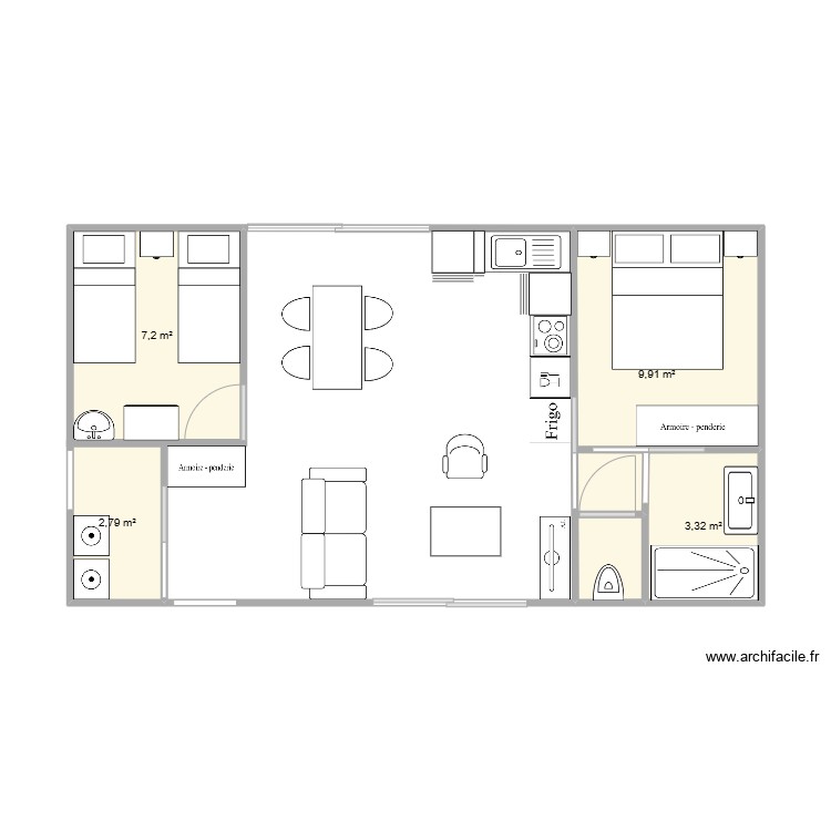 Plan – PROJET LOCATIF CAMPAGNE 55M2 – Par ThomasGui44 ️ | ArchiFacile