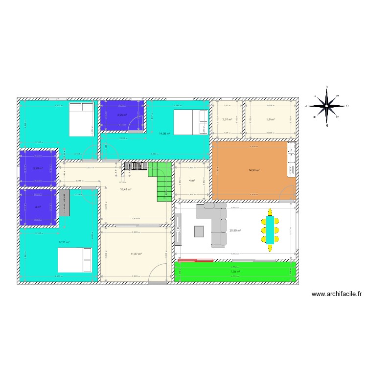duplex louis - Plan 14 pièces 142 m2 dessiné par crizostome